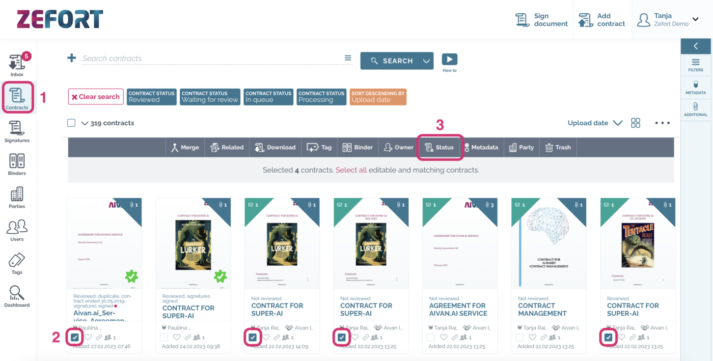 Archiving contracts | Zefort