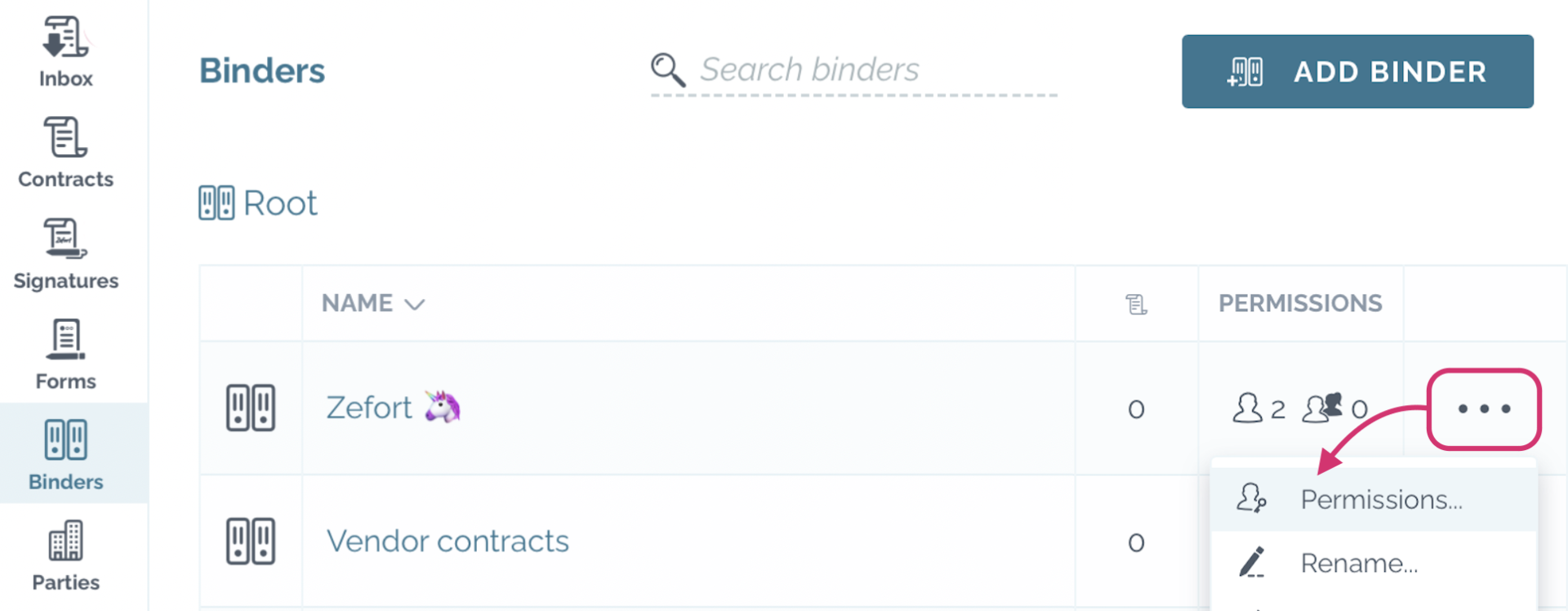 Create a new binder | Zefort