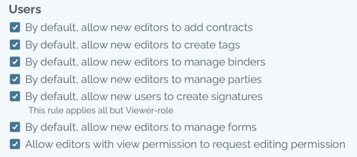 Default settings for new users | Zefort