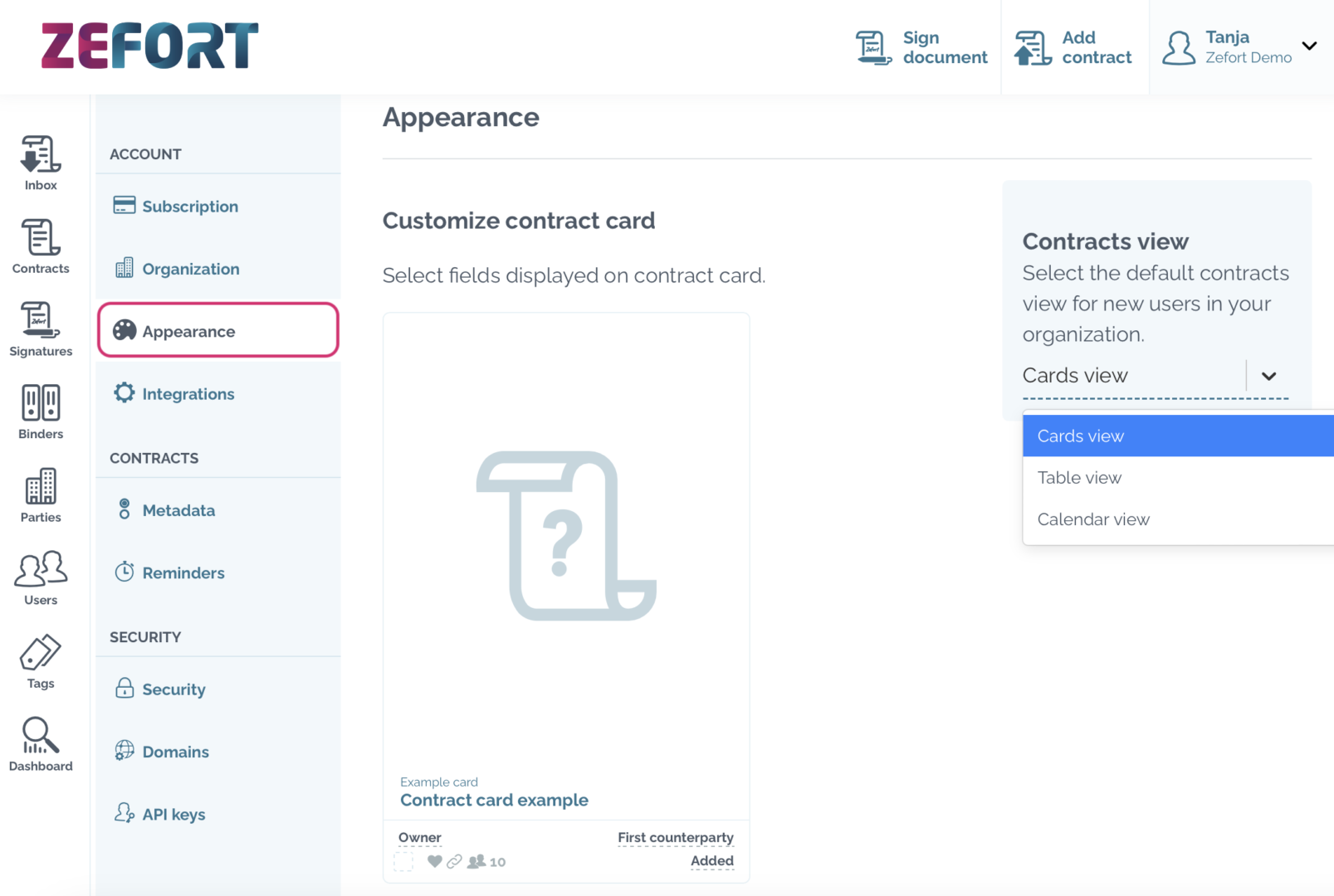 Account settings overview (admin) | Zefort