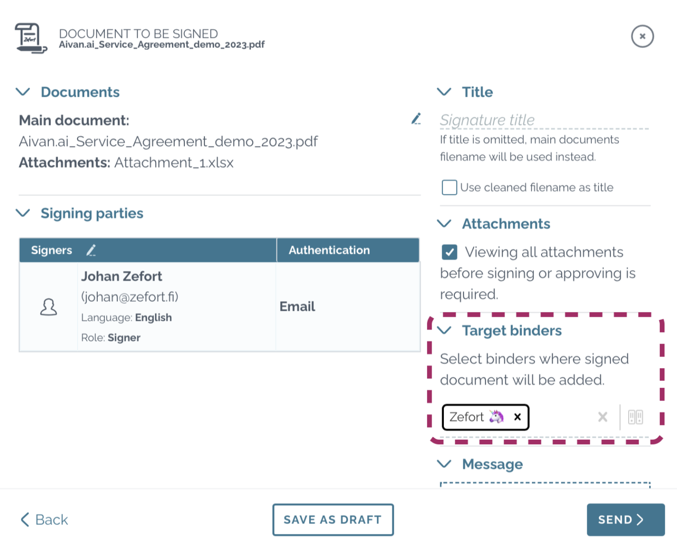 Default binders | Zefort