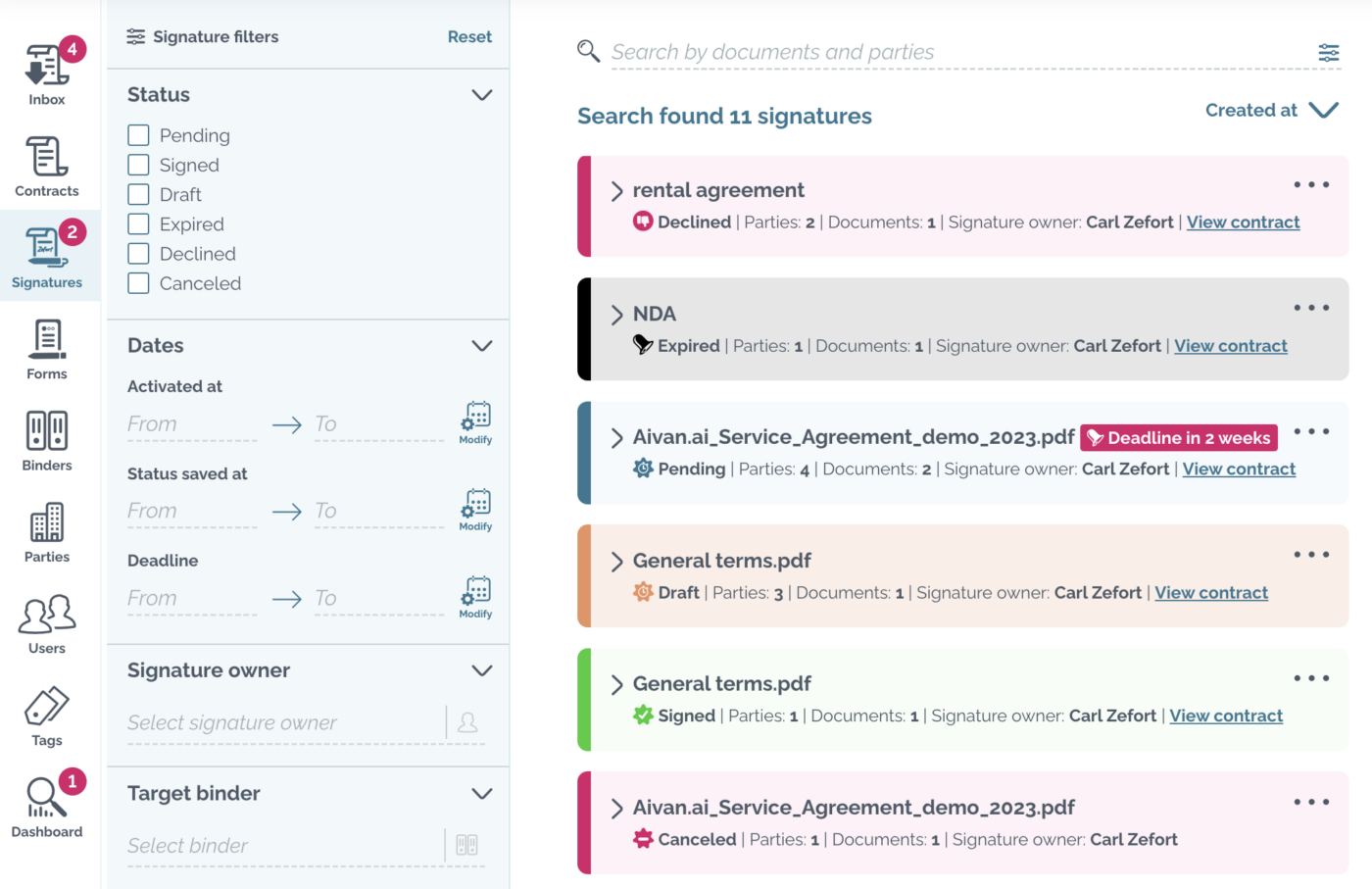Review and edit signature process | Zefort