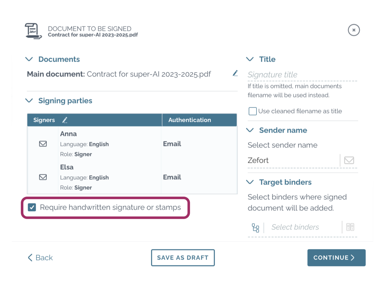 Using handwritten signatures and signature stamps | Zefort