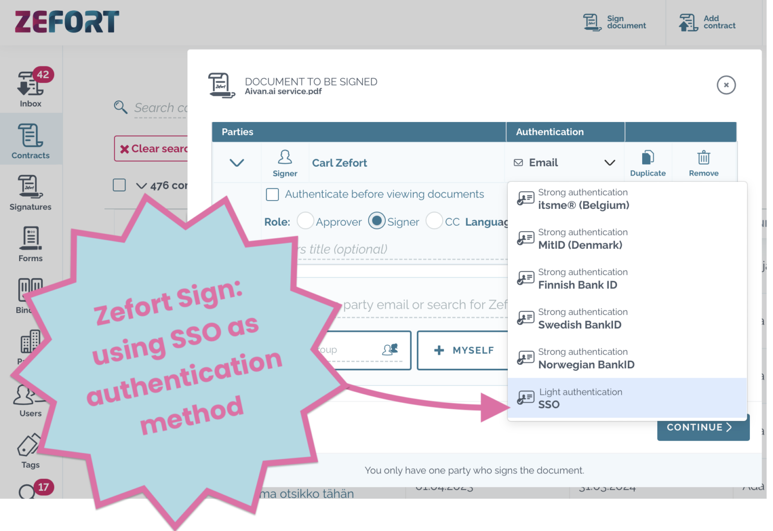 What’s new 20.6.2024 - Zefort Sign: using SSO as authentication method | Zefort